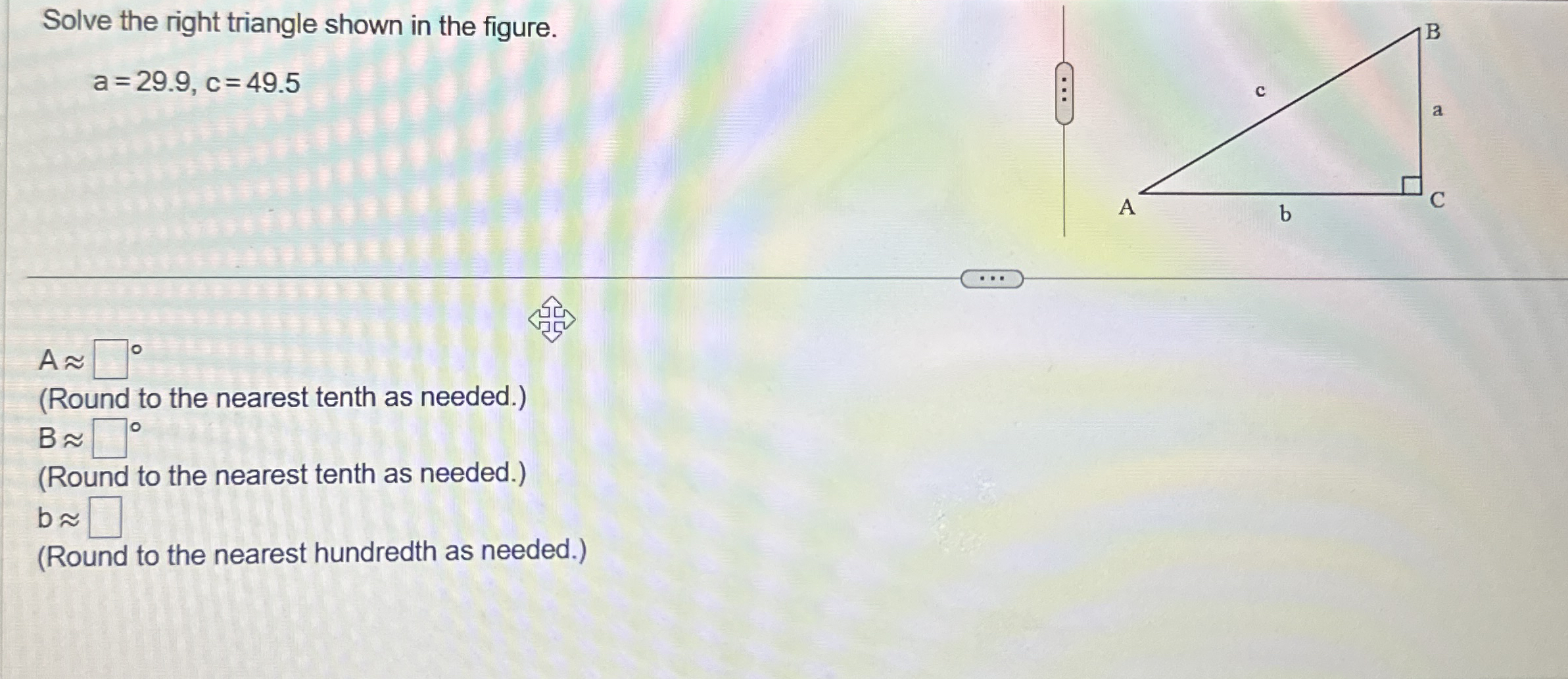 Solved Solve the right triangle shown in the | Chegg.com