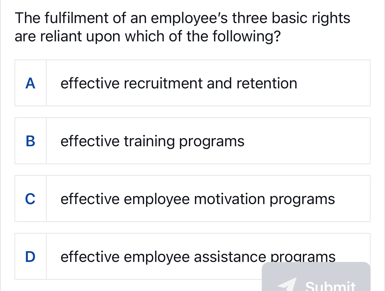 Solved The fulfilment of an employee's three basic rights | Chegg.com