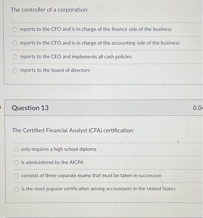 Solved The controller of a corporation: reports to the CFO | Chegg.com