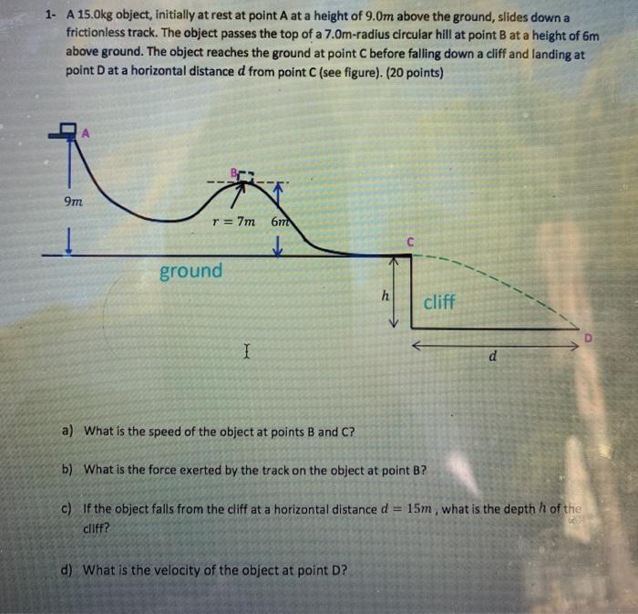 Solved 1. A 15.0kg object, initially at rest at point A at a | Chegg.com