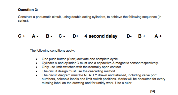 Solved Question 3:Construct a pneumatic circuit, using | Chegg.com