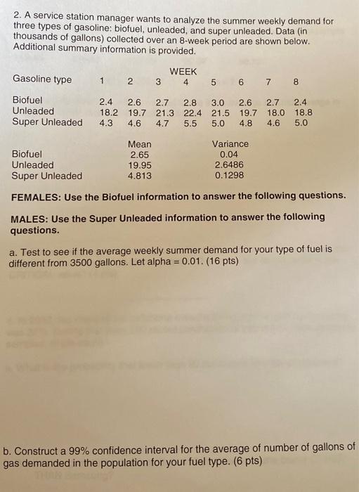 Solved 2. A service station manager wants to analyze the | Chegg.com