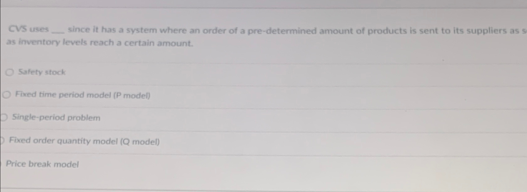 Solved CVS uses q, ﻿since it has a system where an order of | Chegg.com