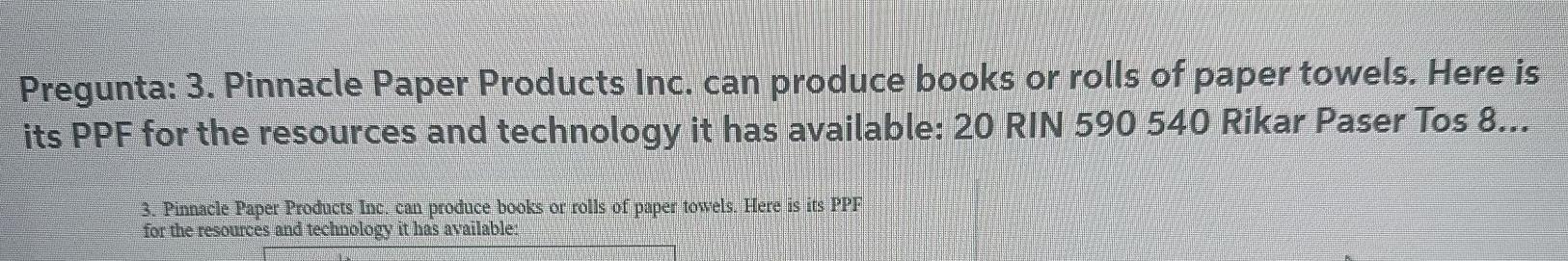 Solved Pregunta: 3. ﻿Pinnacle Paper Products Inc. can | Chegg.com