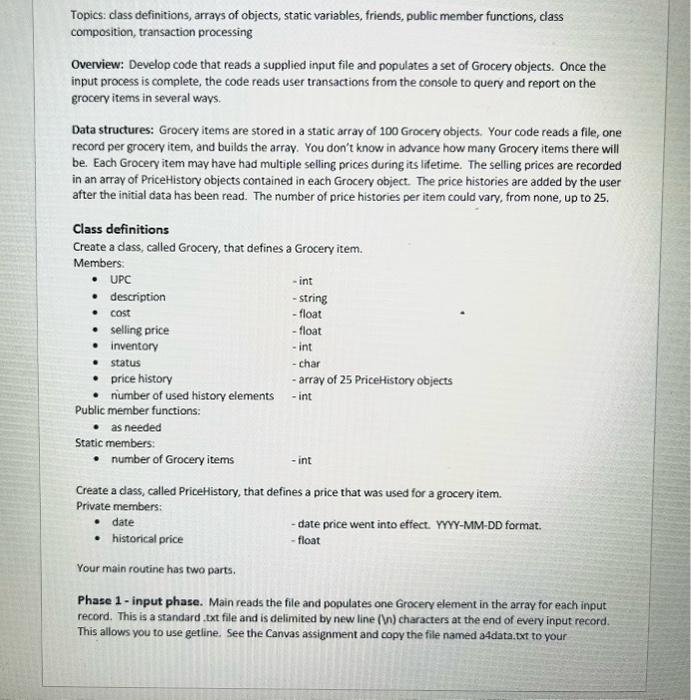 Solved Topics: class definitions, arrays of objects, static | Chegg.com