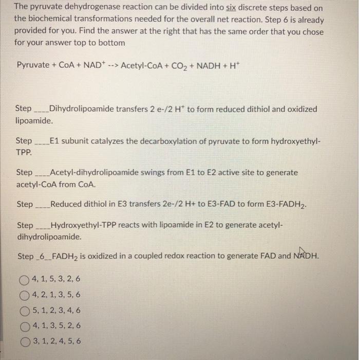 Solved The pyruvate dehydrogenase reaction can be divided | Chegg.com