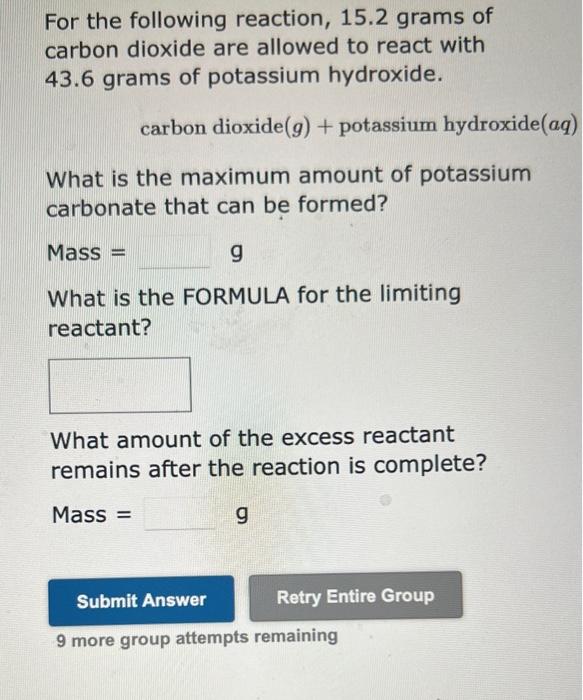 Solved 1a) formula for limiting reagent 1b)excess reagent | Chegg.com