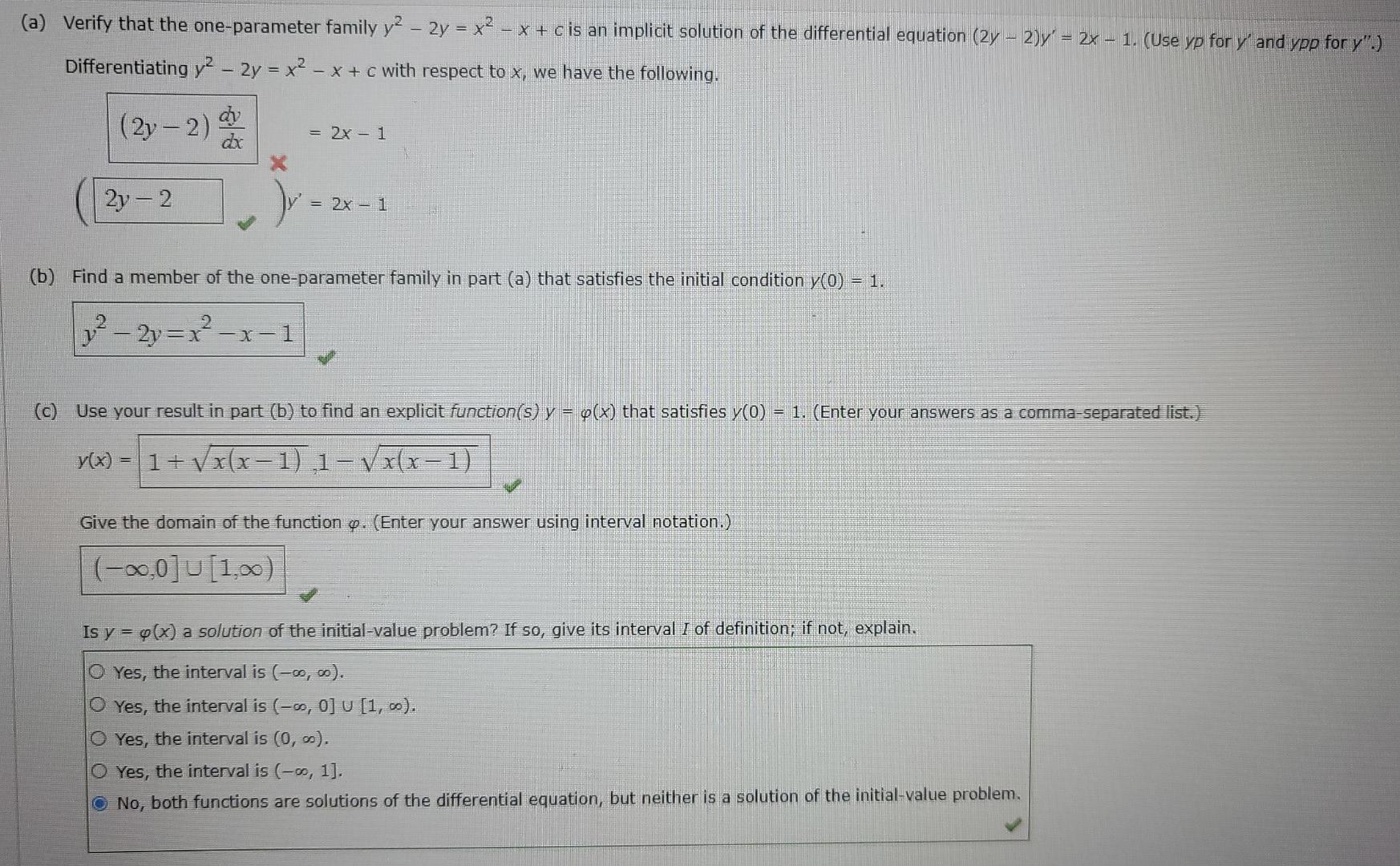 Solved (a) Verify that the one-parameter family y2 - 2y = x2 | Chegg.com