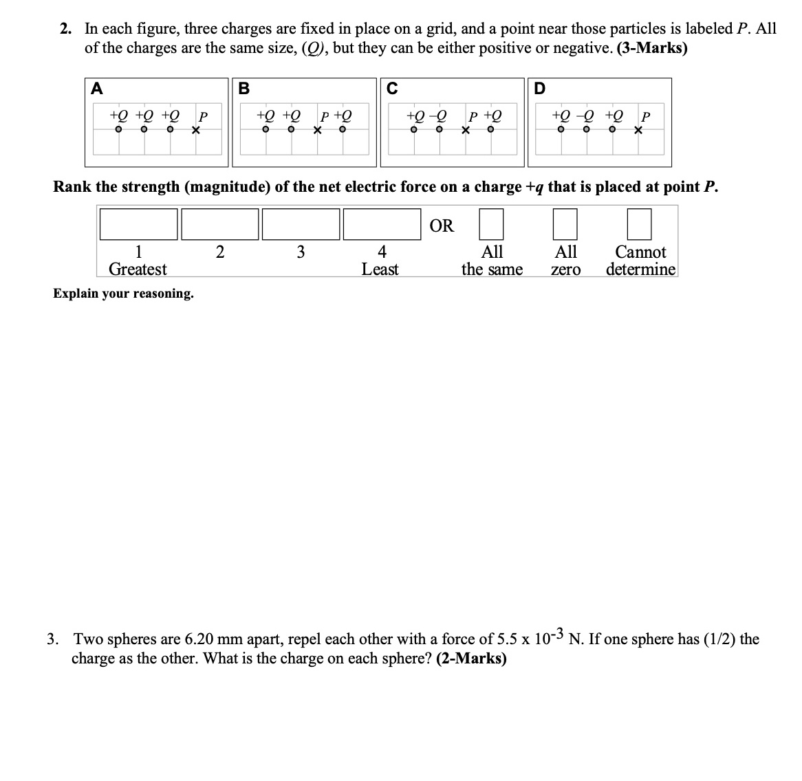 Solved In each figure, three charges are fixed in place on a | Chegg.com