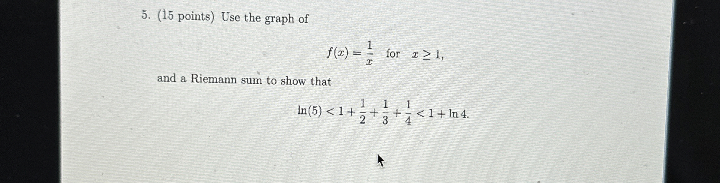 Solved Use the graph off(x)=1x, ﻿for ,x≥1,and a Riemann sum | Chegg.com