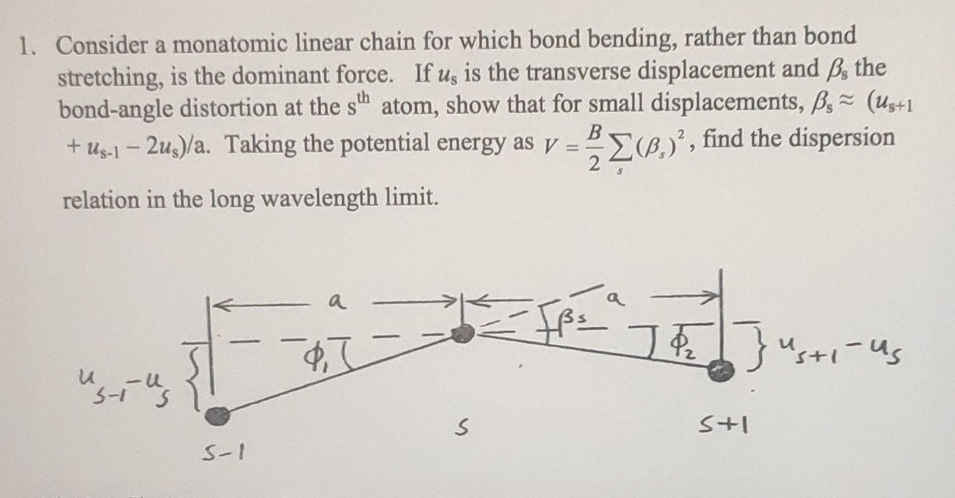 Solved Consider a monatomic linear chain for which bond | Chegg.com