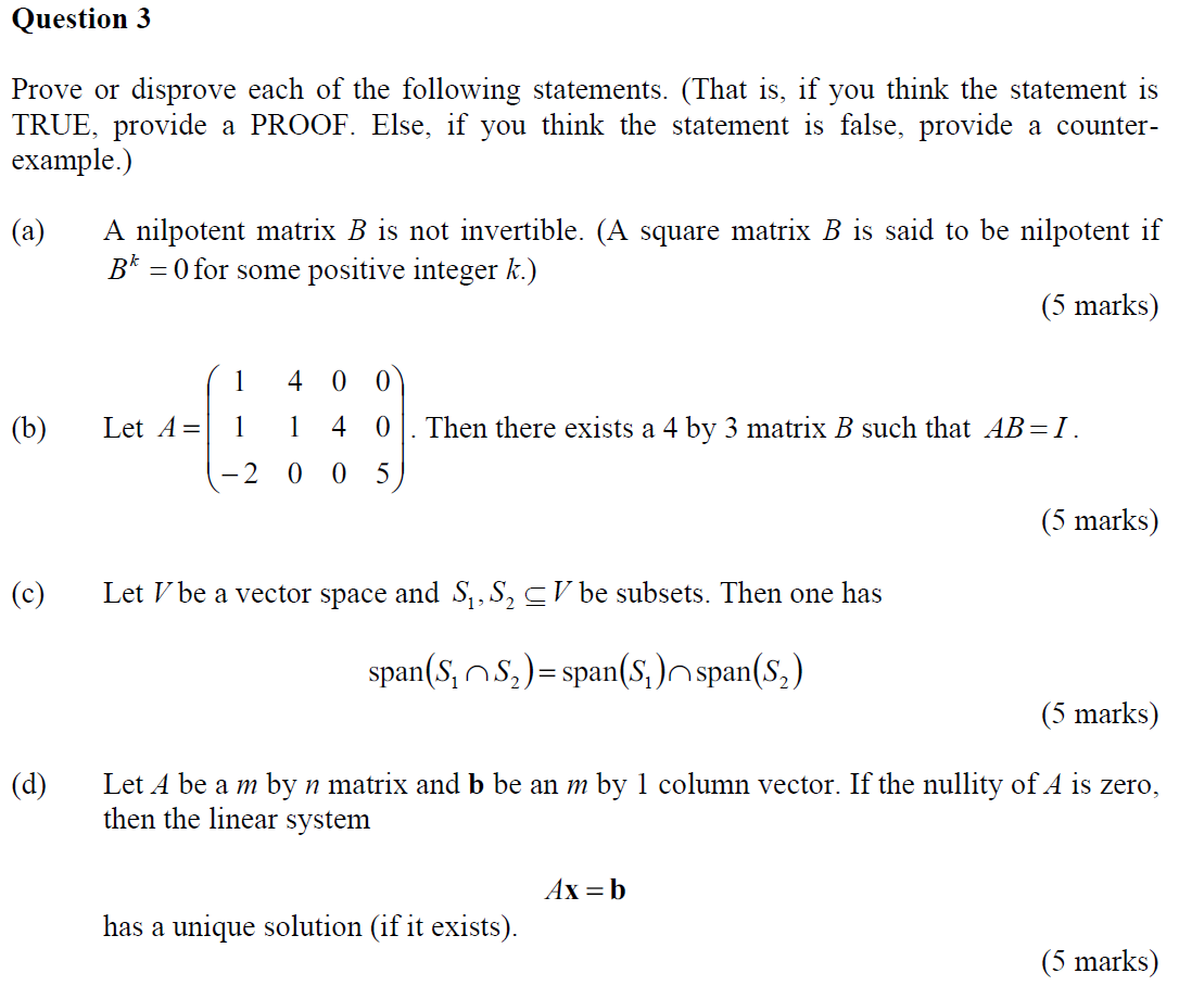 Solved Question 3Prove or disprove each of the following | Chegg.com