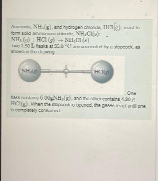 Solved Ammonia, NH3( g), and hydrogen chloride, HCl(g), | Chegg.com