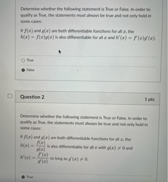 Solved Determine whether the following statement is True or | Chegg.com