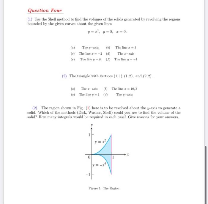 Solved Question Four (1) Use the Shell method to find the | Chegg.com