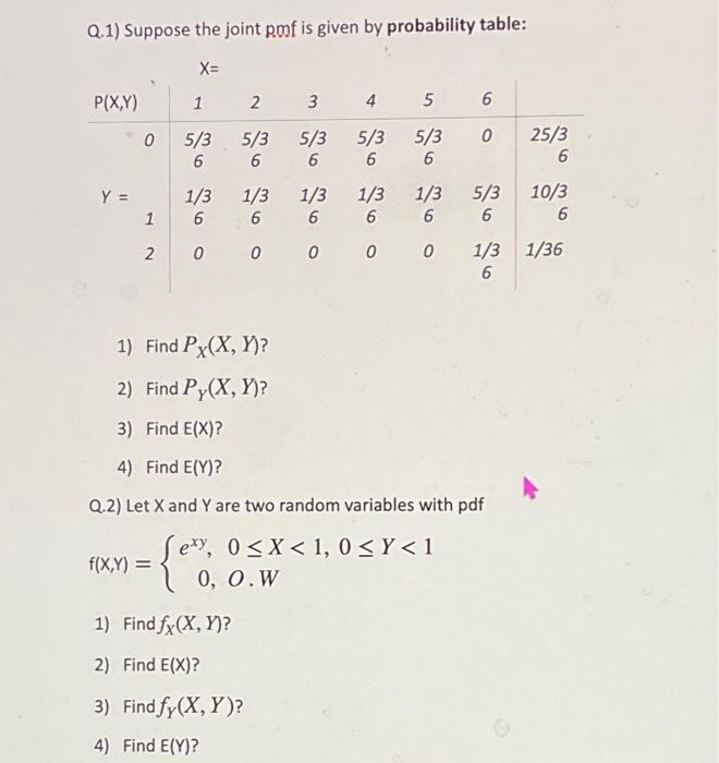 Solved Q.1) Suppose the joint pmf is given by probability | Chegg.com