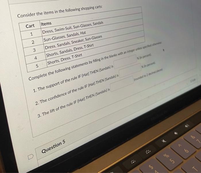 Solved Consider the items in the following shopping carts: | Chegg.com