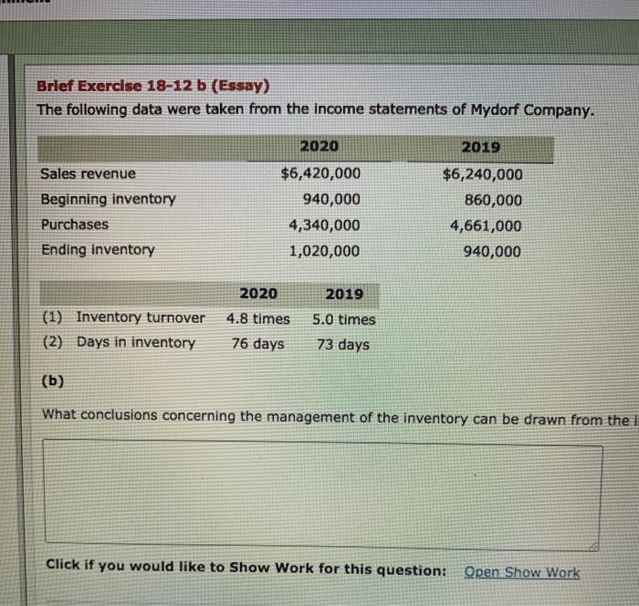 Solved Brief Exercise 18-12 b (Essay) The following data | Chegg.com