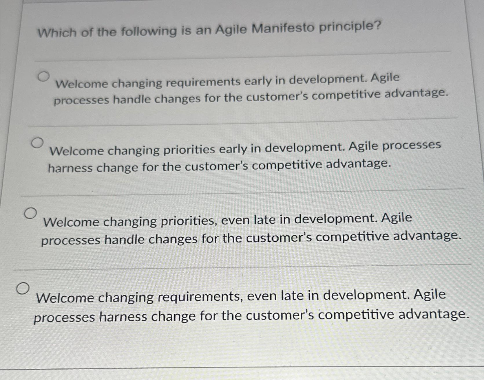 Solved Which of the following is an Agile Manifesto | Chegg.com