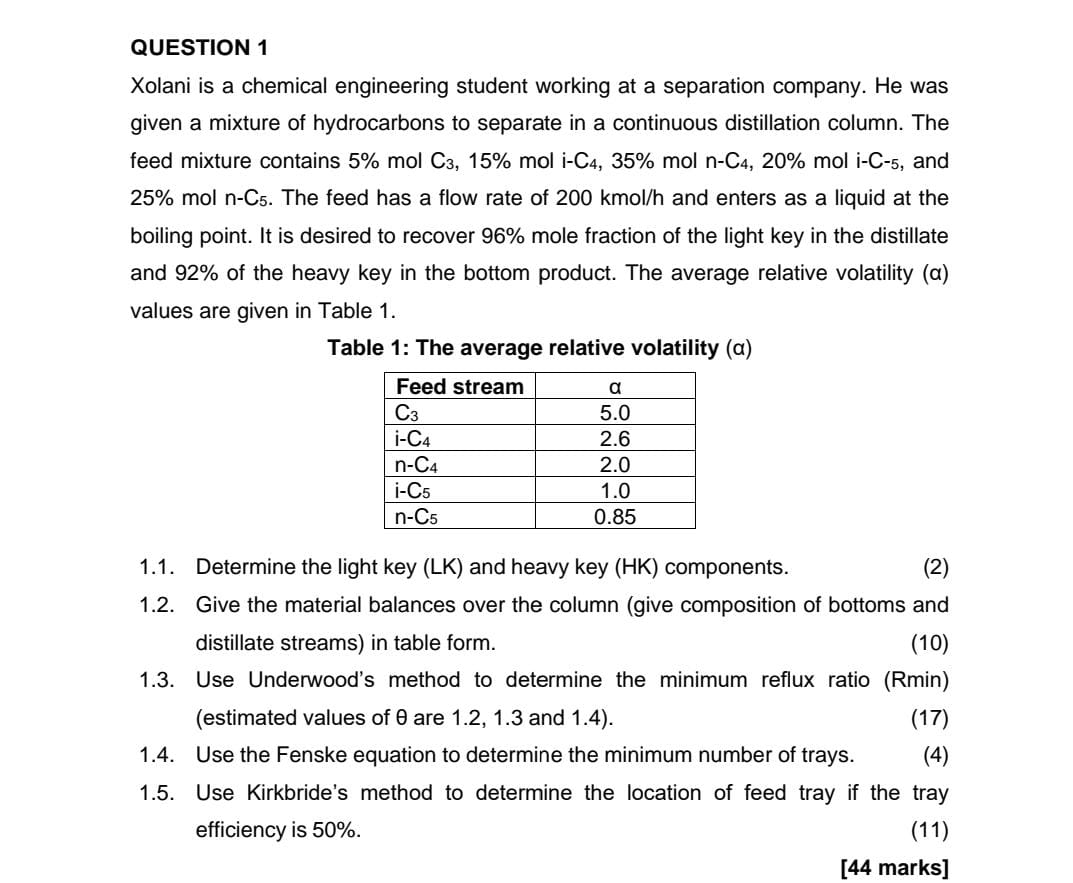 Solved QUESTION 1Xolani is a chemical engineering student | Chegg.com