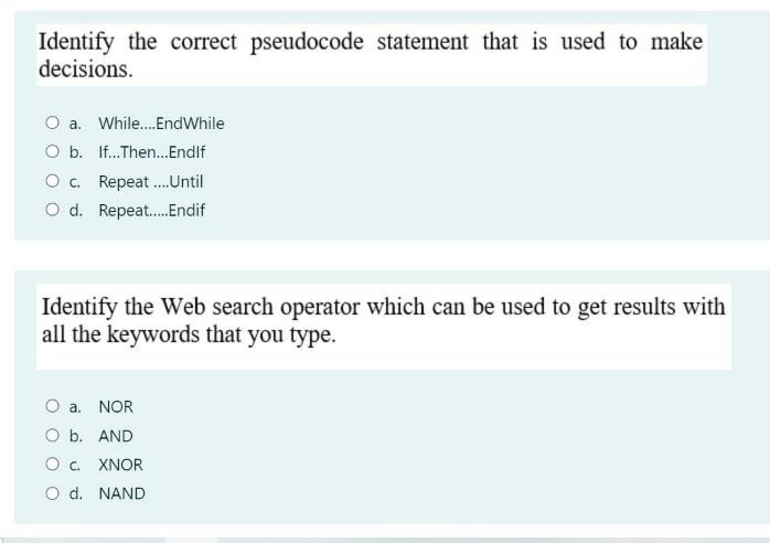 Solved Identify the correct pseudocode statement that is | Chegg.com