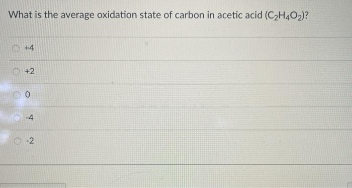 Solved What is the average oxidation state of carbon in | Chegg.com
