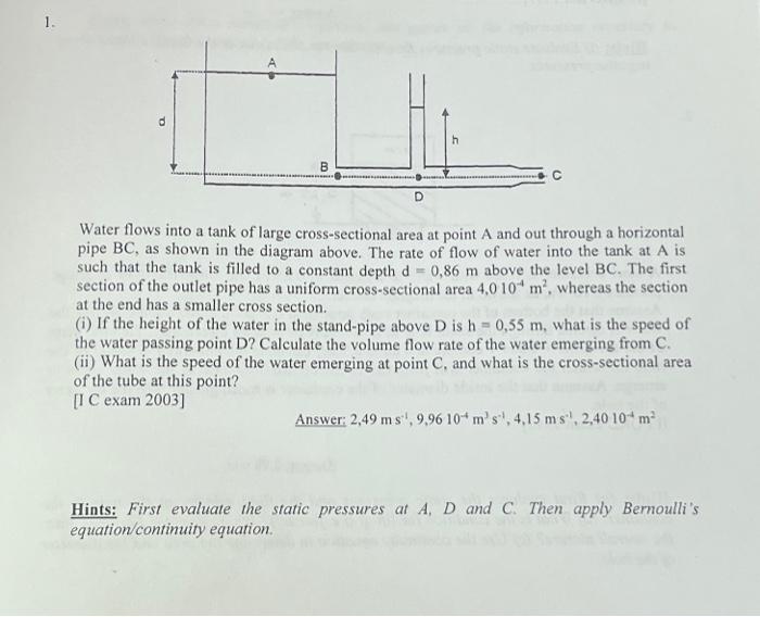 Solved Water flows into a tank of large cross-sectional area | Chegg.com