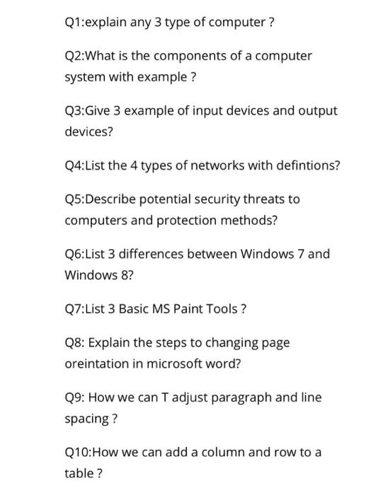 Solved Q1:explain any 3 type of computer? Q2: What is the | Chegg.com