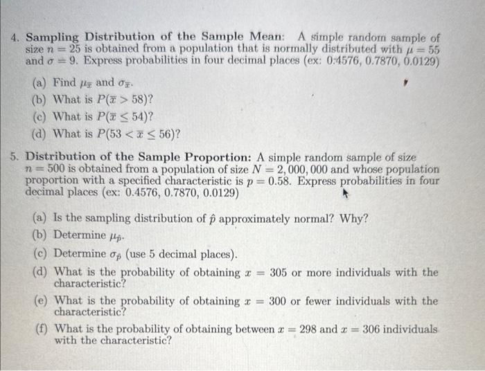 Solved 4. Sampling Distribution of the Sample Mean: A simple | Chegg.com