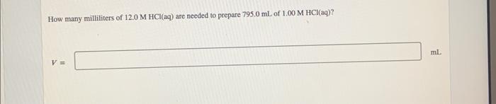 Solved How many milliliters of 12.0MHCl(aq) are needed to | Chegg.com