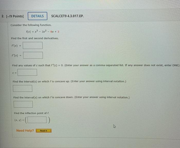 Solved 1. [-17 Points) DETAILS SCALCET9 4.3.002. Consider | Chegg.com