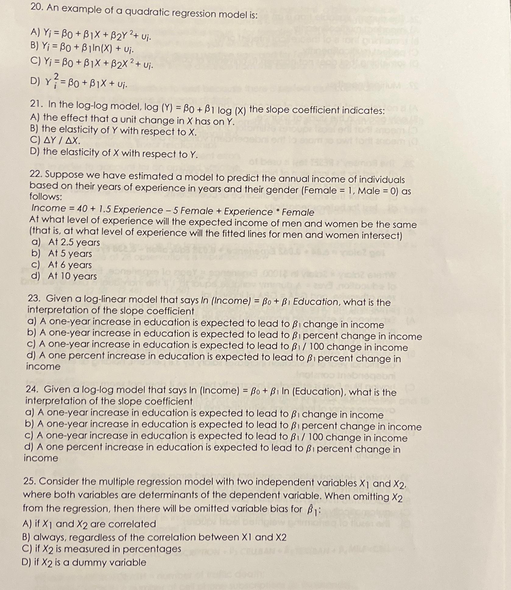 Solved An example of a quadratic regression model | Chegg.com