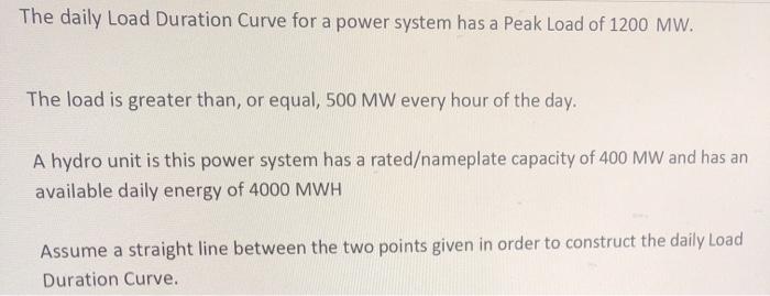 Solved The daily Load Duration Curve for a power system has | Chegg.com
