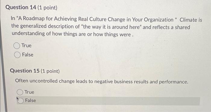 Solved In "A Roadmap for Achieving Real Culture Change in | Chegg.com