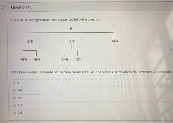 Solved Question 41 Using the following product-tree, answer | Chegg.com