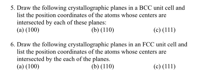 Solved 5. Draw the following crystallographic planes in a | Chegg.com