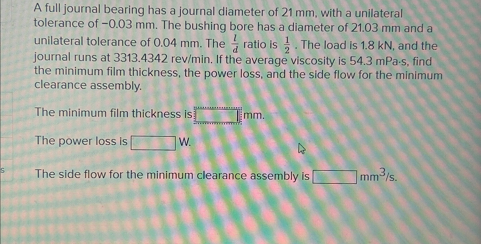 Solved A full journal bearing has a journal diameter of | Chegg.com
