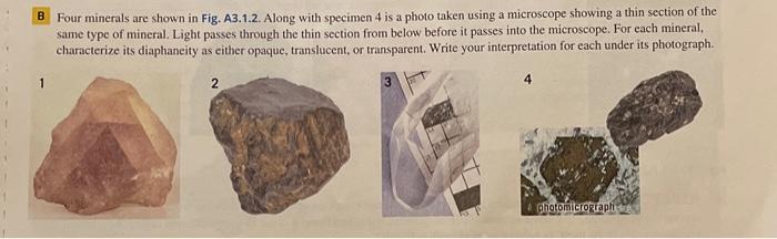 Solved Four minerals are shown in Fig. A3.1.2. Along with | Chegg.com