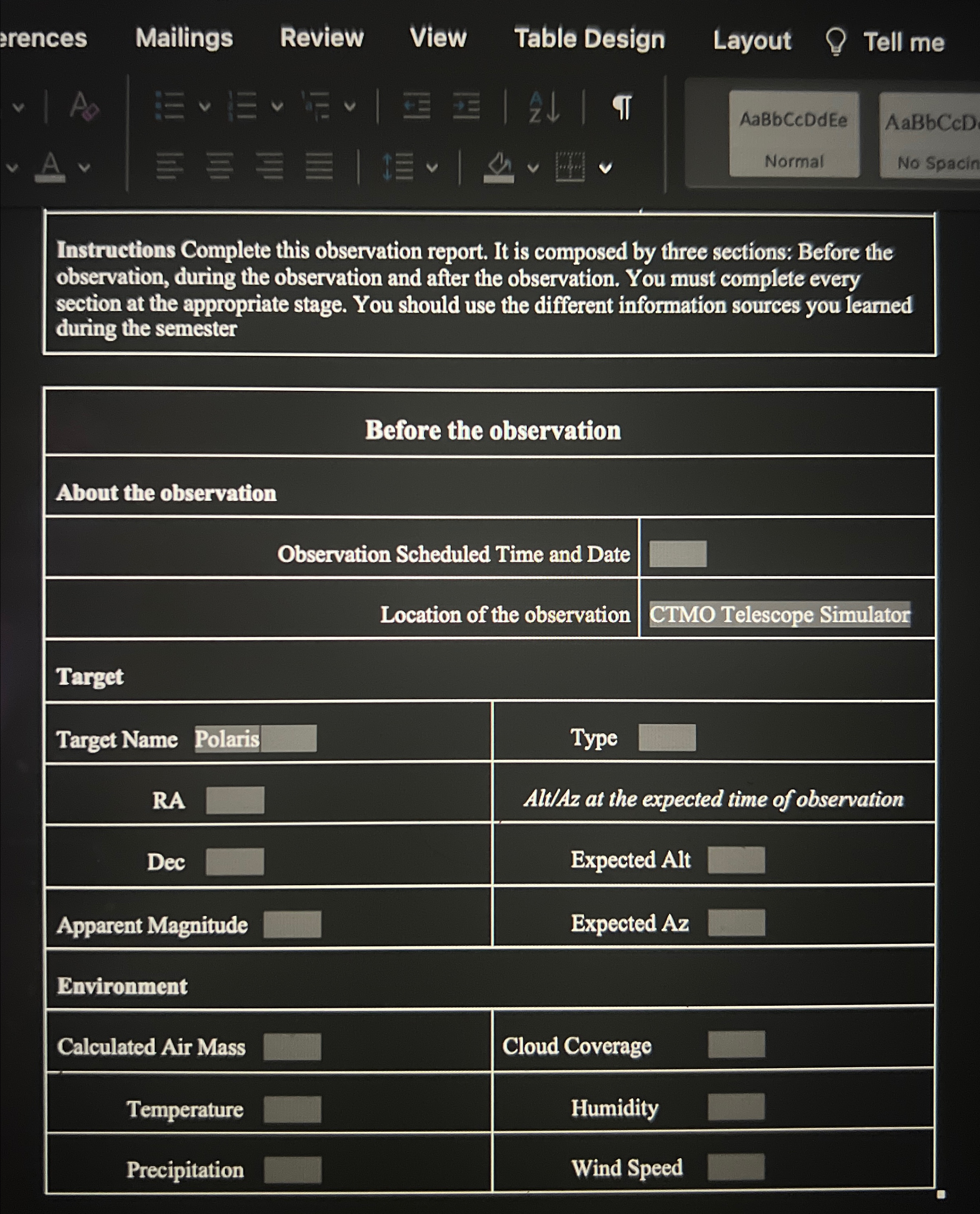 Solved Instructions Complete this observation report. It is | Chegg.com