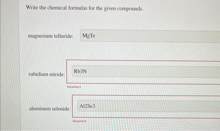 Solved Write the chemical formulas for the given compounds. | Chegg.com