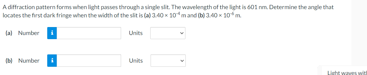 Solved A diffraction pattern forms when light passes through | Chegg.com