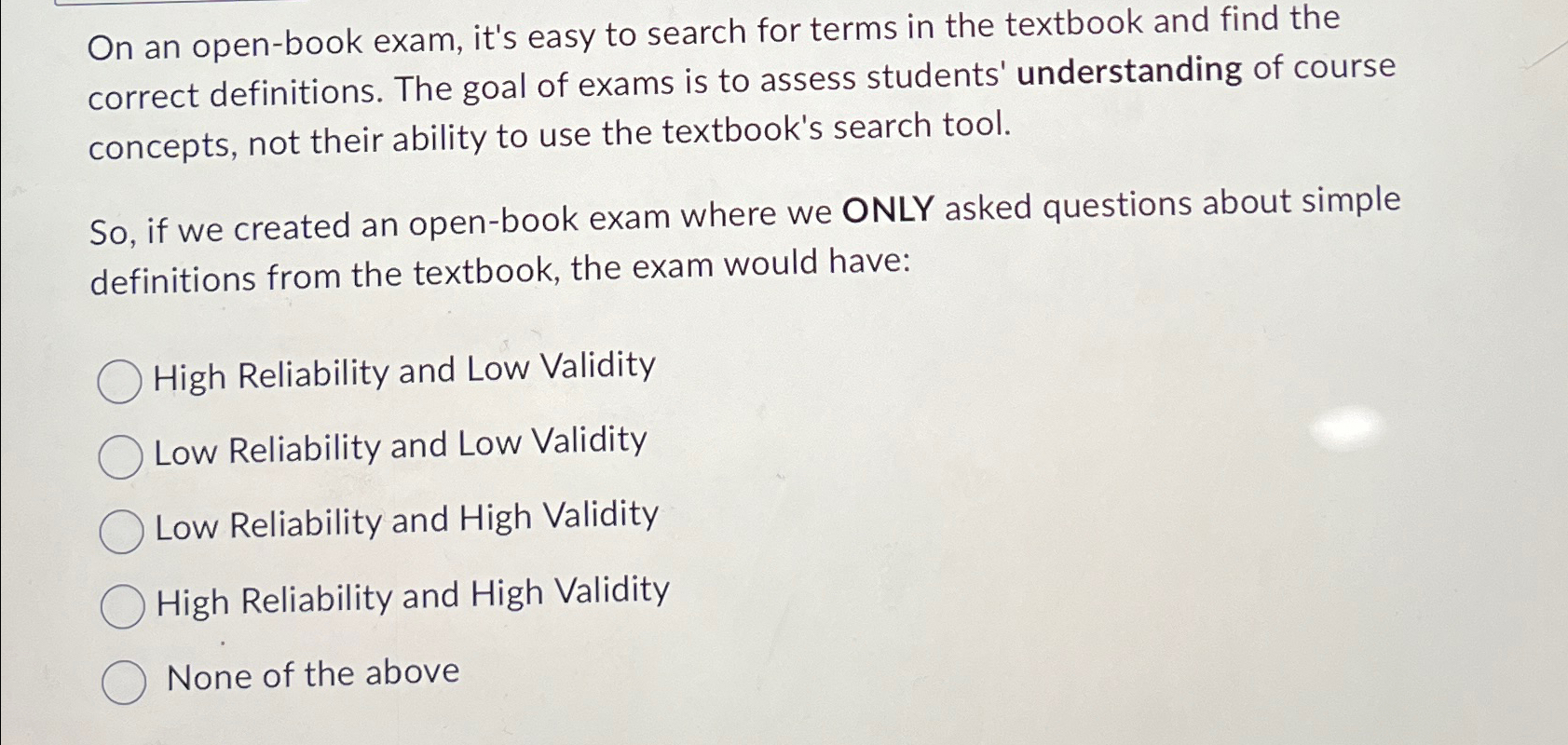 Solved On an open-book exam, it's easy to search for terms | Chegg.com