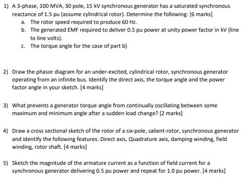 Solved A 3-phase, 100MVA,30 ﻿pole, 15 ﻿kV synchronous | Chegg.com