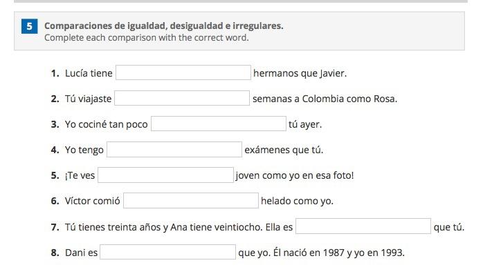 5 Comparaciones de igualdad, desigualdad e | Chegg.com