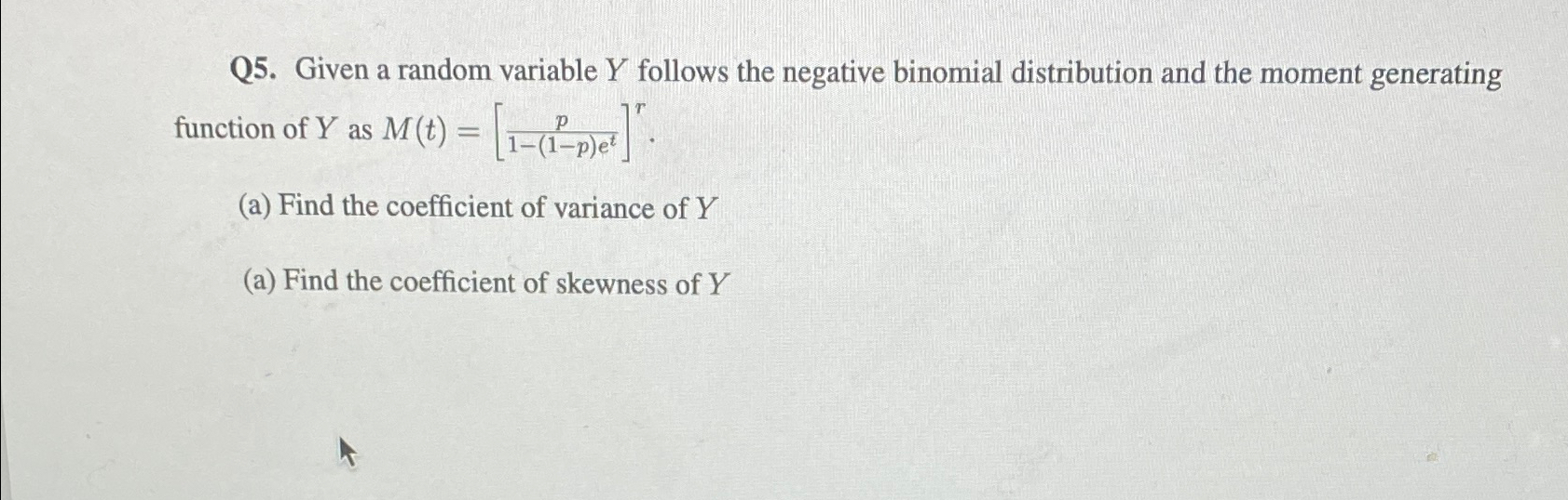 Solved Q5. ﻿Given a random variable Y ﻿follows the negative | Chegg.com