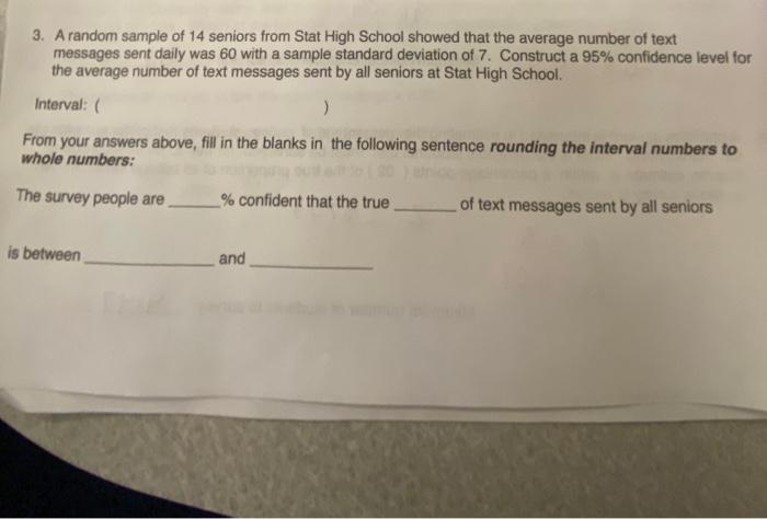 Solved URGENT3. A random sample of 14 seniors from Stat High | Chegg.com