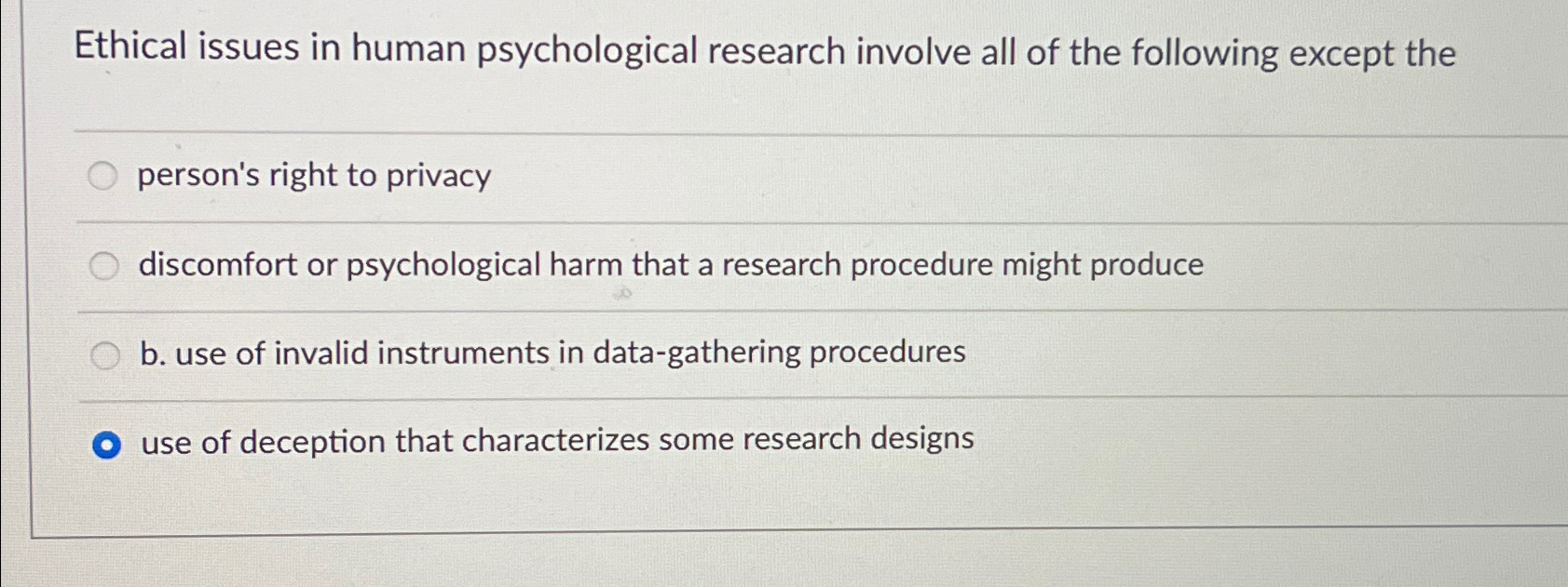 Solved Ethical issues in human psychological research | Chegg.com
