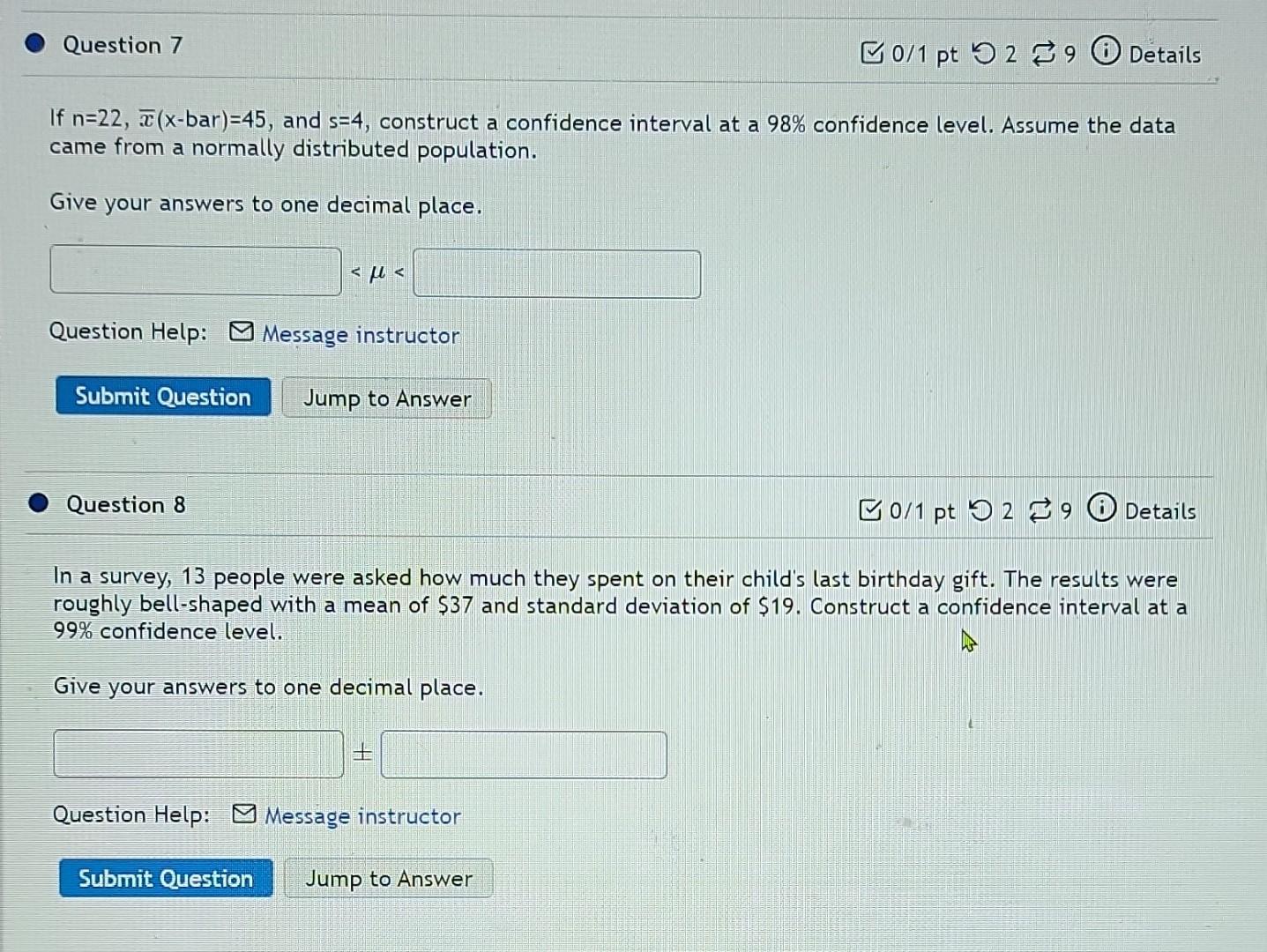 Solved Question 7 0/1 pt 52⇄9 (i) Details If n=22,xˉ(x− bar | Chegg.com