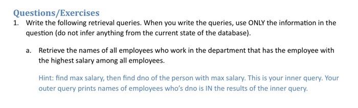 Solved Questions/Exercises 1. Write the following retrieval | Chegg.com