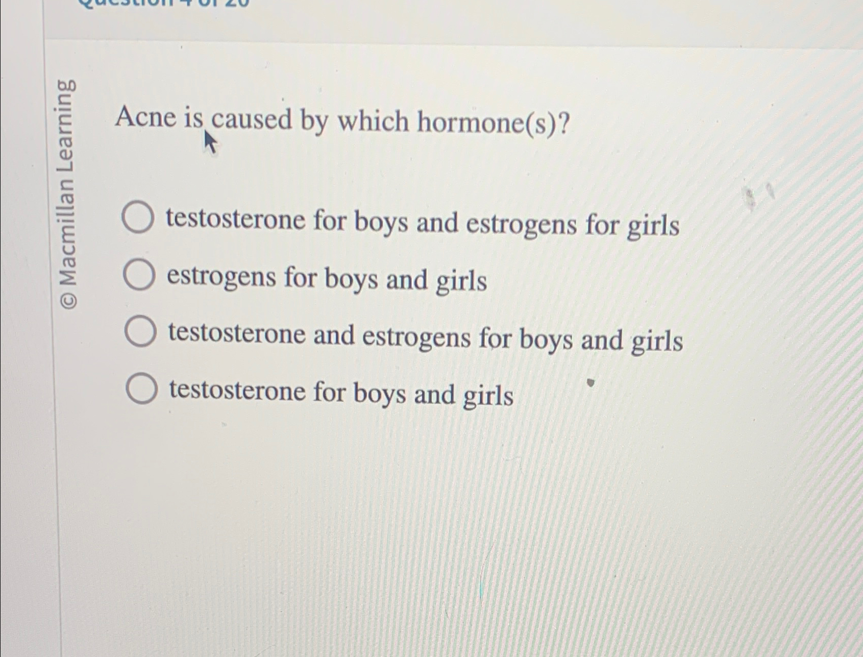 Solved Acne is caused by which hormone(s)?testosterone for | Chegg.com